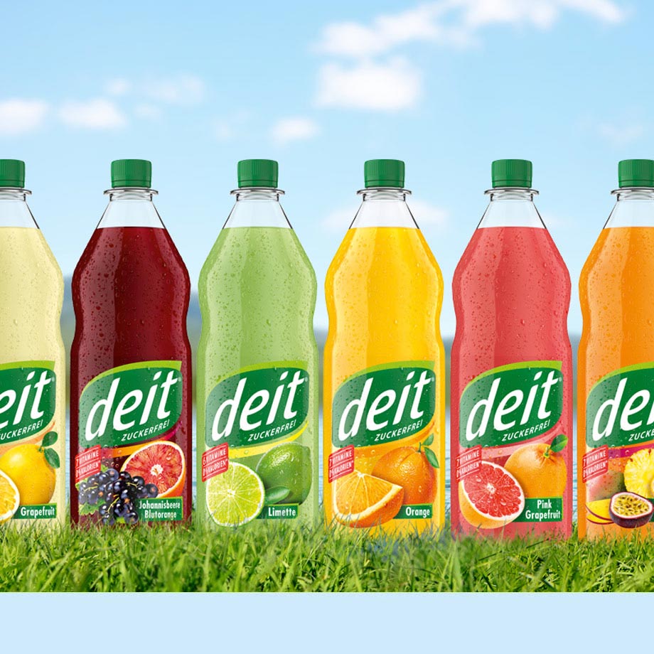 DEIT Sortiment: kalorienarm, zuckerfrei genießen in 9 fruchtigen Sorten › Deit®
